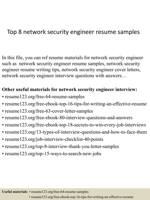 Top 8 network security engineer resume samples | PDF