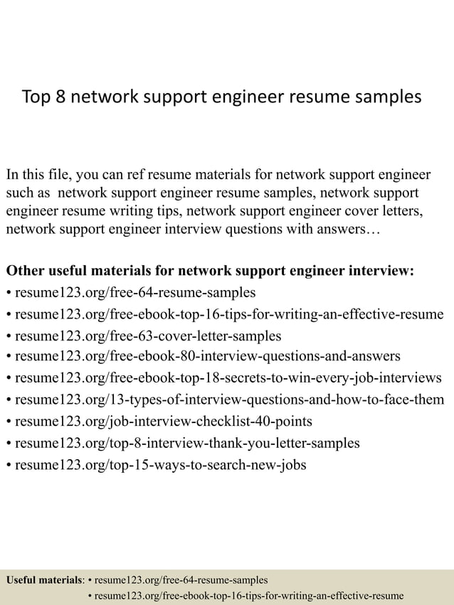Top 8 network support engineer resume samples | PDF