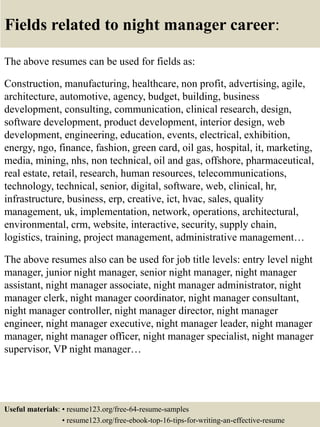 Top 8 night manager resume samples | PPTX