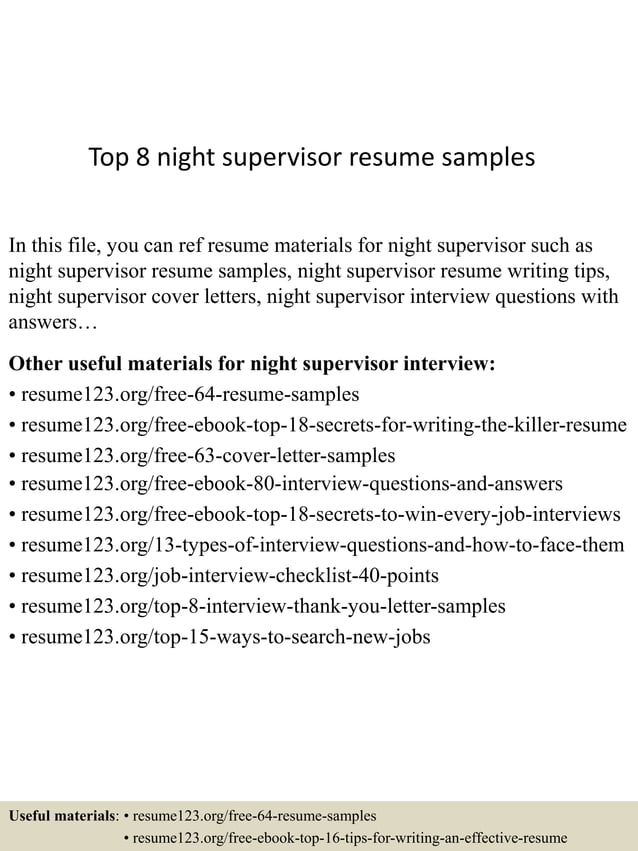 Top 8 night supervisor resume samples | PDF