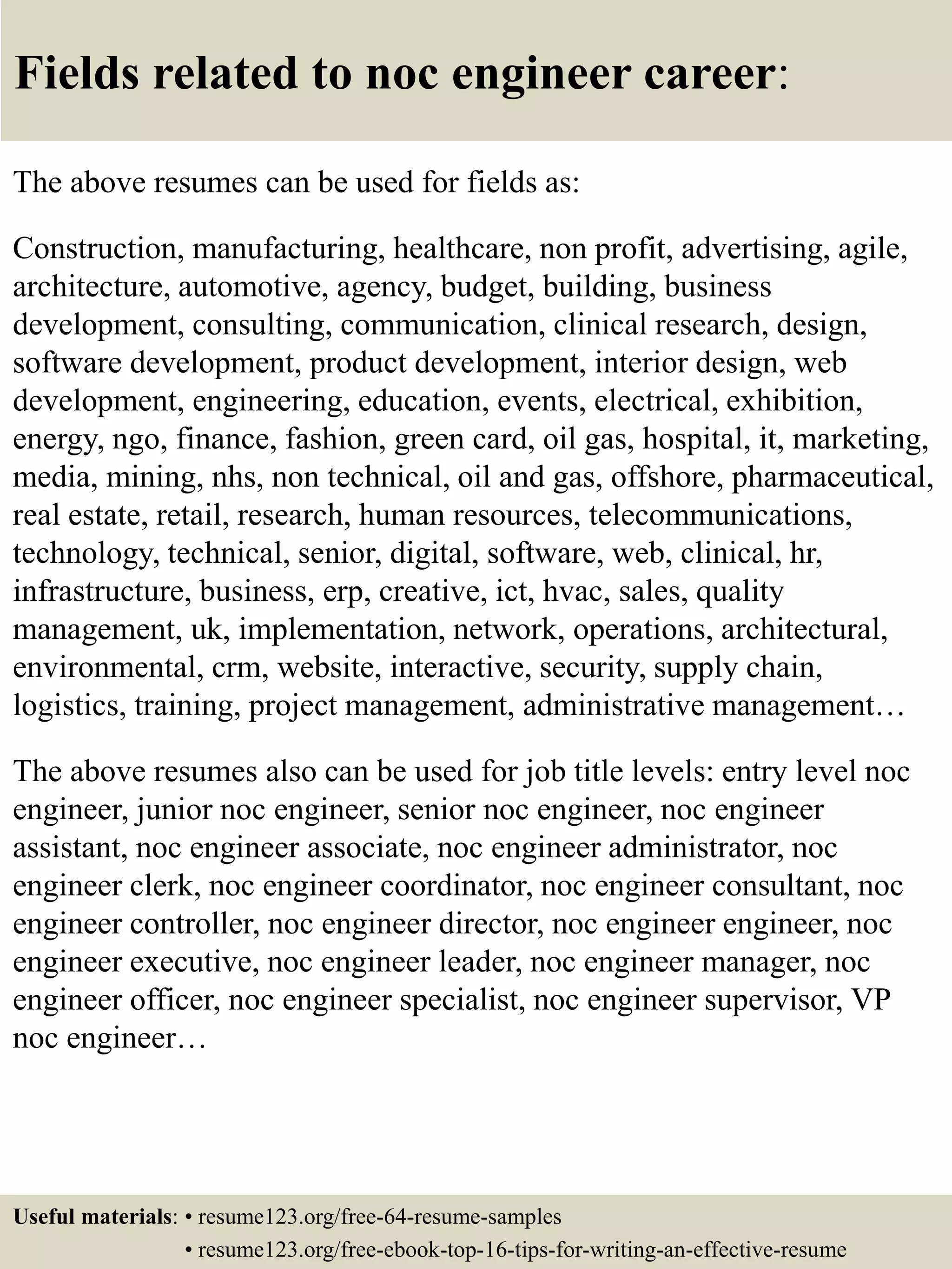 Top 8 noc engineer resume samples | PPTX