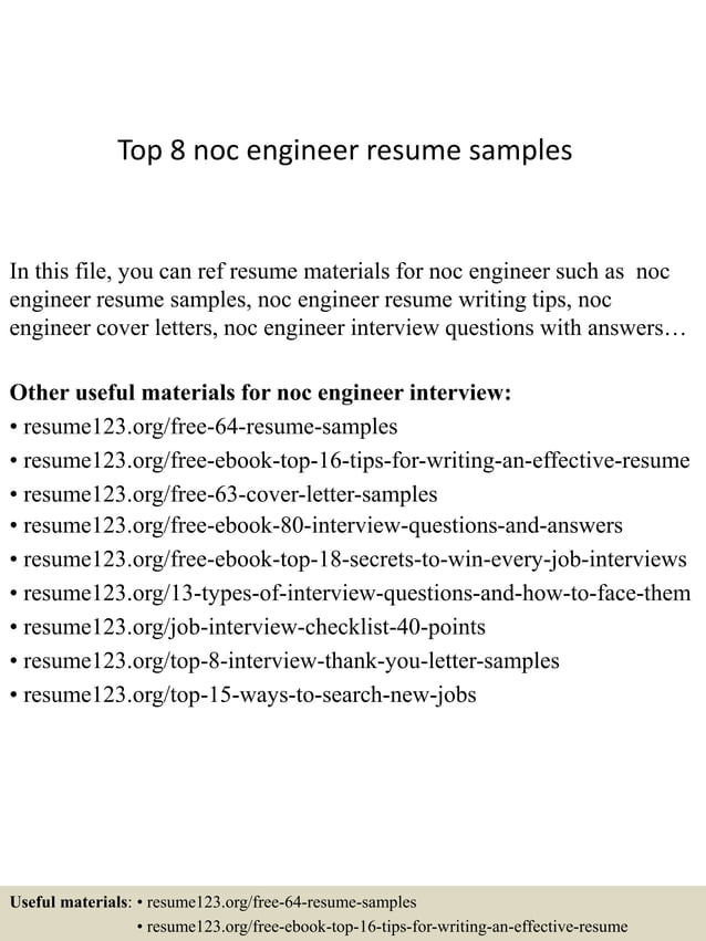 Top 8 noc engineer resume samples | PPTX