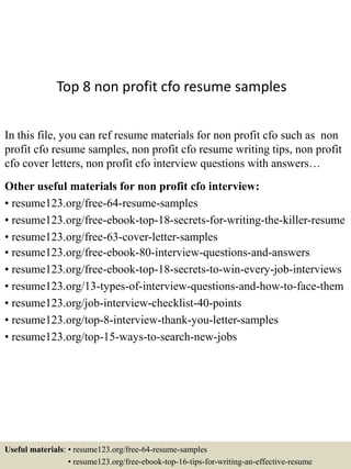 Top 8 non profit cfo resume samples | PDF