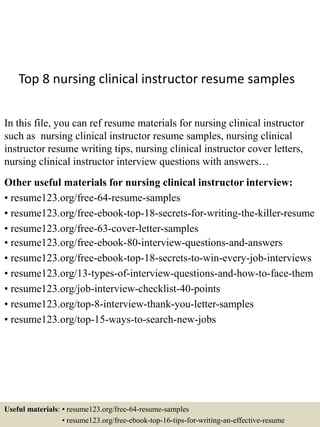 Top 8 nursing clinical instructor resume samples | PPTX