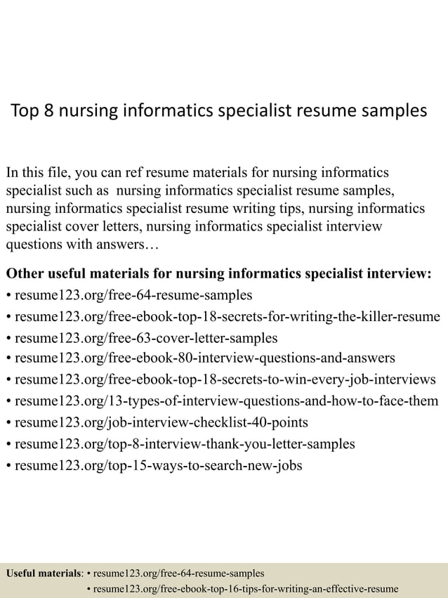 Top 8 nursing informatics specialist resume samples | PDF
