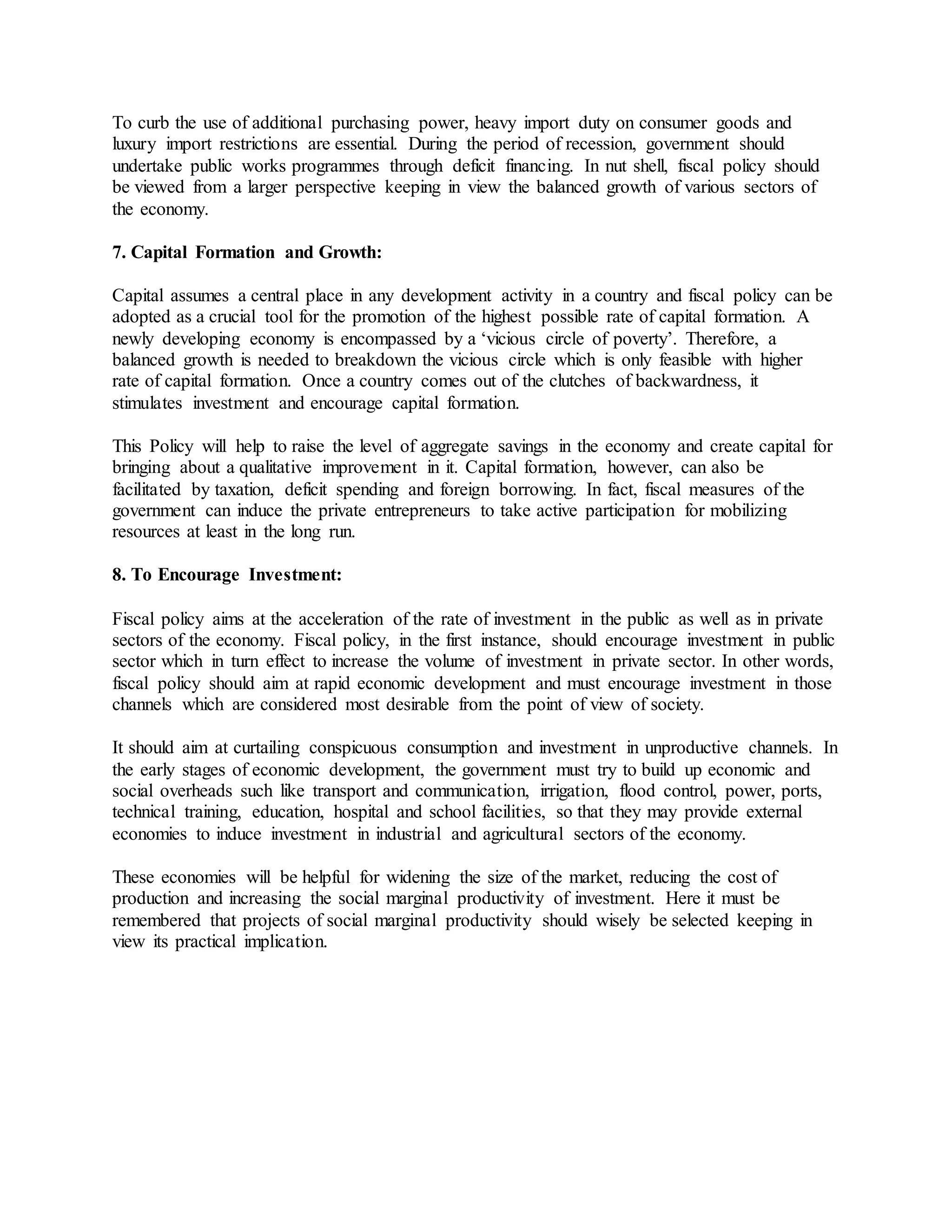 Objectives of Fiscal Policy | DOCX