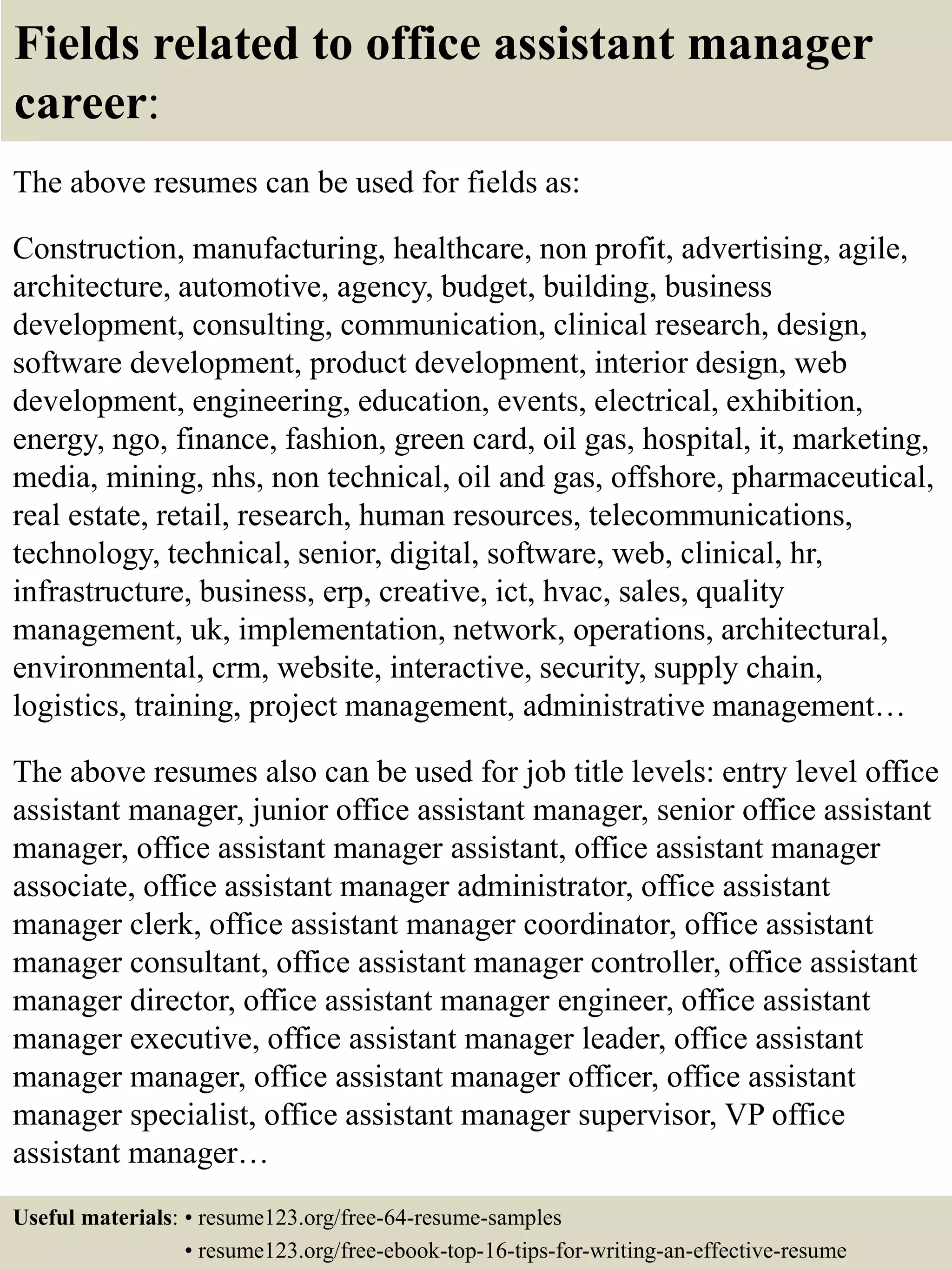 Top 8 office assistant manager resume samples | PDF