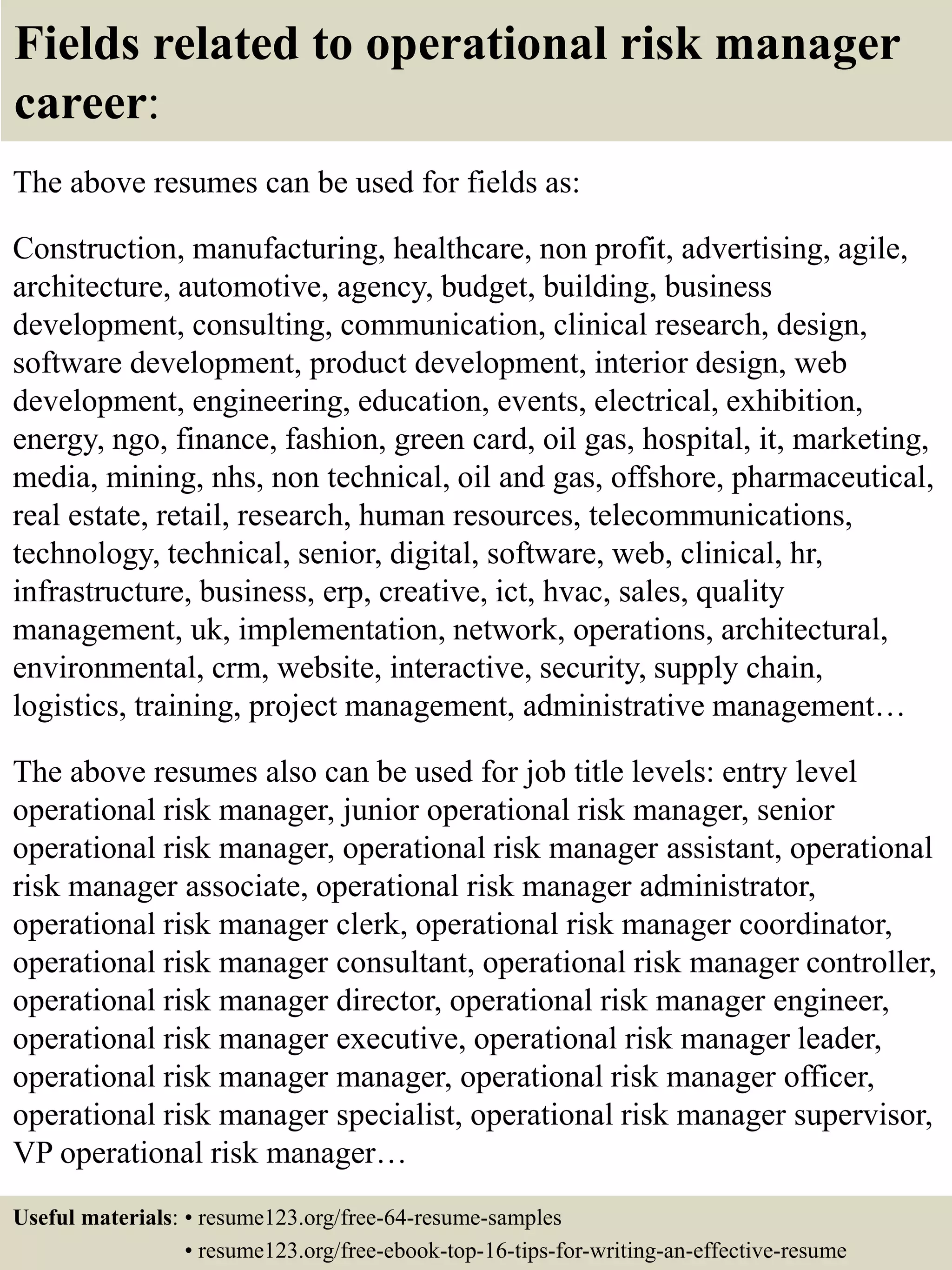 Top 8 operational risk manager resume samples | PPTX