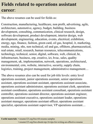 Top 8 operations assistant resume samples | PDF