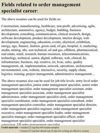 Top 8 order management specialist resume samples | PPTX