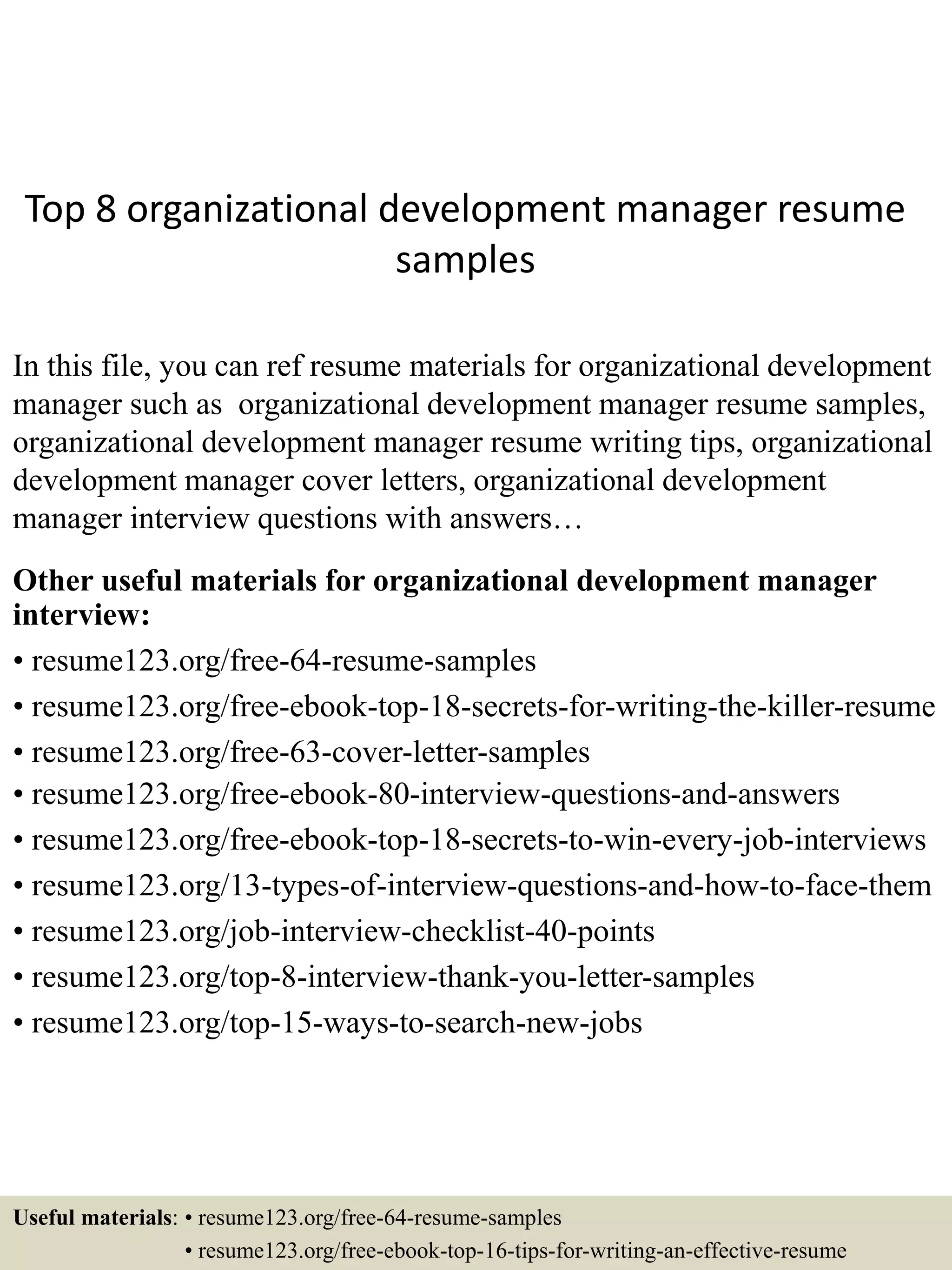 Top 8 organizational development manager resume samples | PDF
