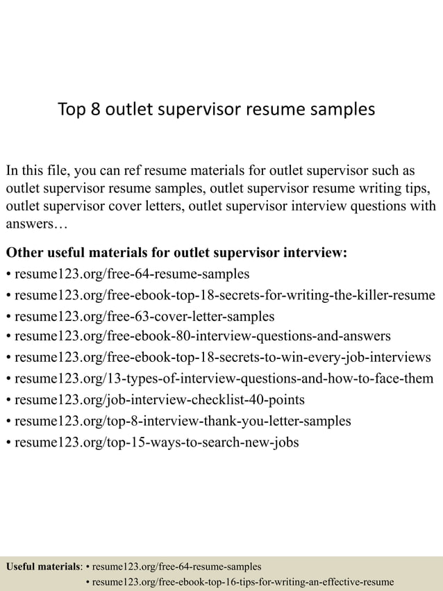 Top 8 outlet supervisor resume samples | PDF