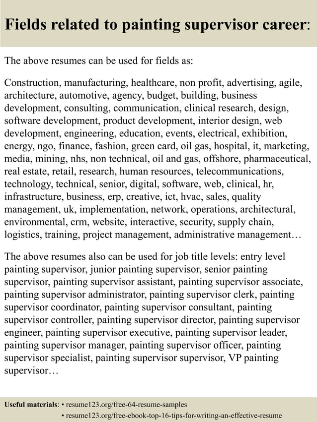 Top 8 painting supervisor resume samples | PDF