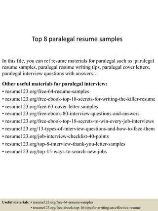 Top 8 paralegal resume samples | PPTX