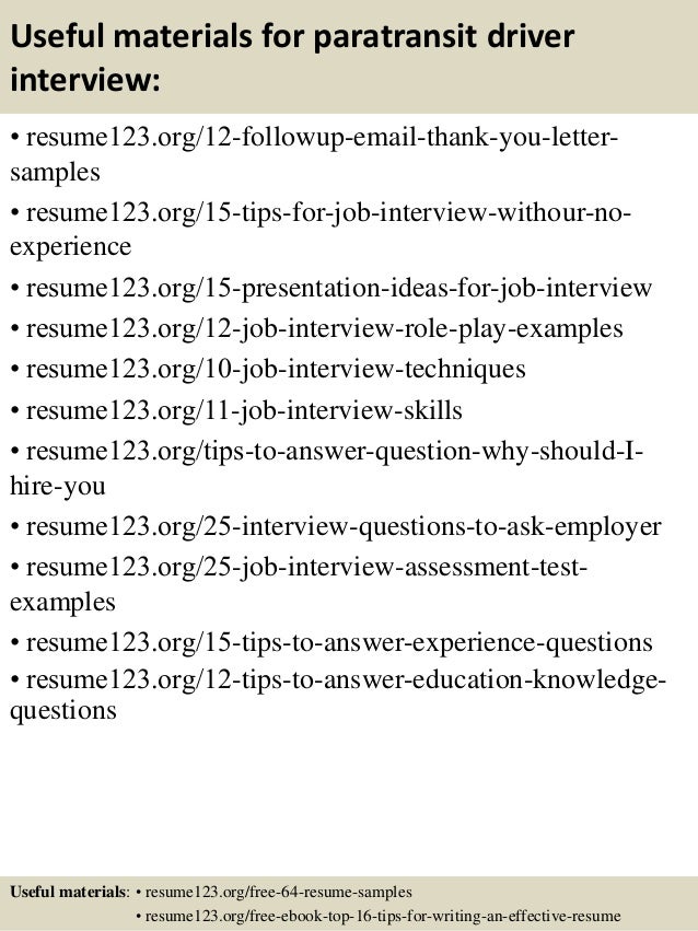Top 8 paratransit driver resume samples