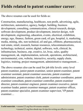 Top 8 patent examiner resume samples | PPTX