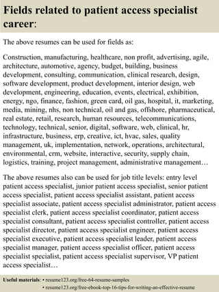 Top 8 patient access specialist resume samples | PPTX