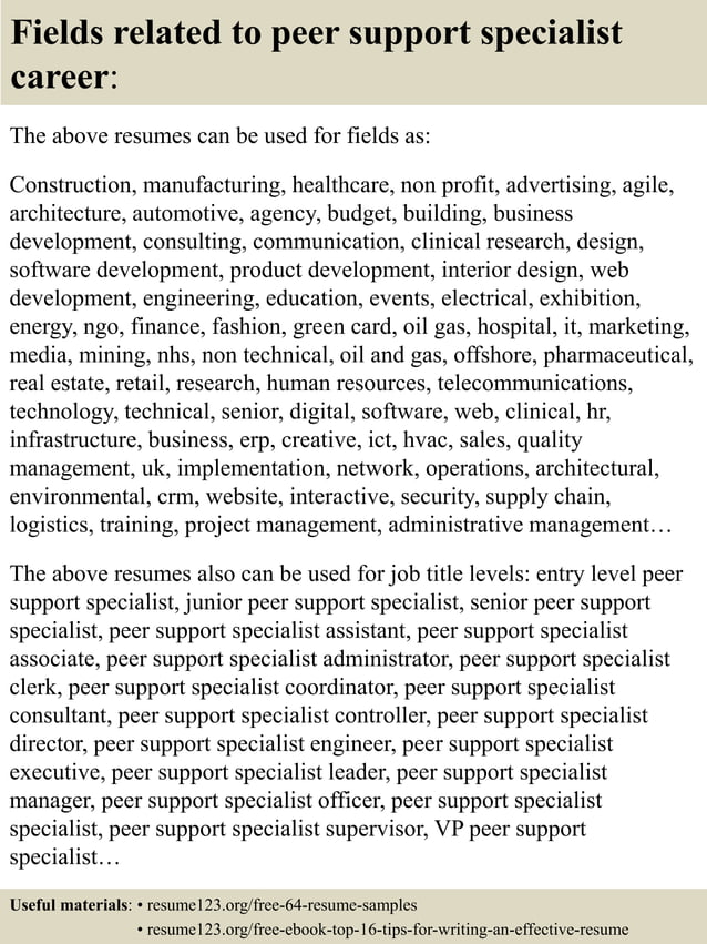 Top 8 peer support specialist resume samples | PDF