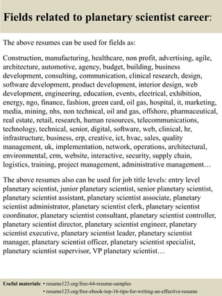 Top 8 planetary scientist resume samples | PPTX