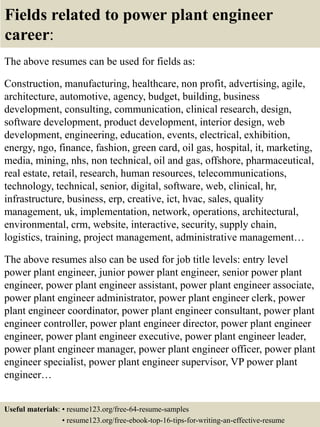Top 8 power plant engineer resume samples | PPTX