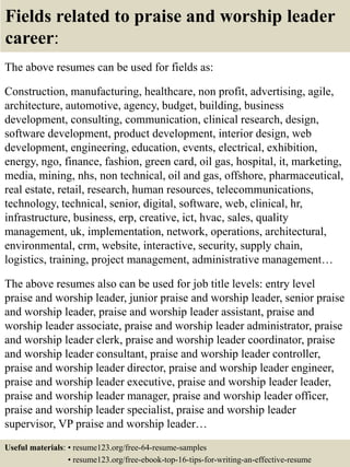 Top 8 praise and worship leader resume samples | PPTX