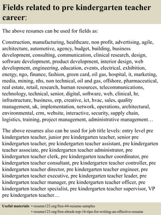 Top 8 pre kindergarten teacher resume samples | PPTX