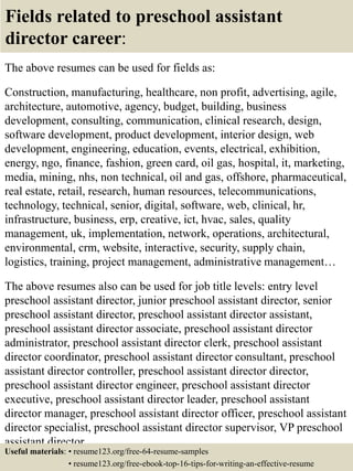 Top 8 preschool assistant director resume samples | PDF