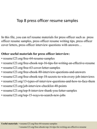 Top 8 press officer resume samples | PPTX | Resume Writing and Advice ...