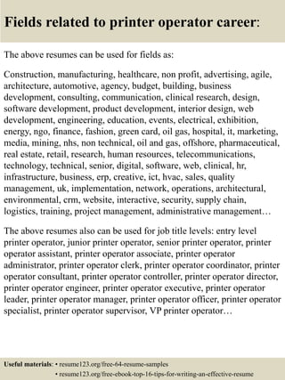 Top 8 printer operator resume samples | PDF