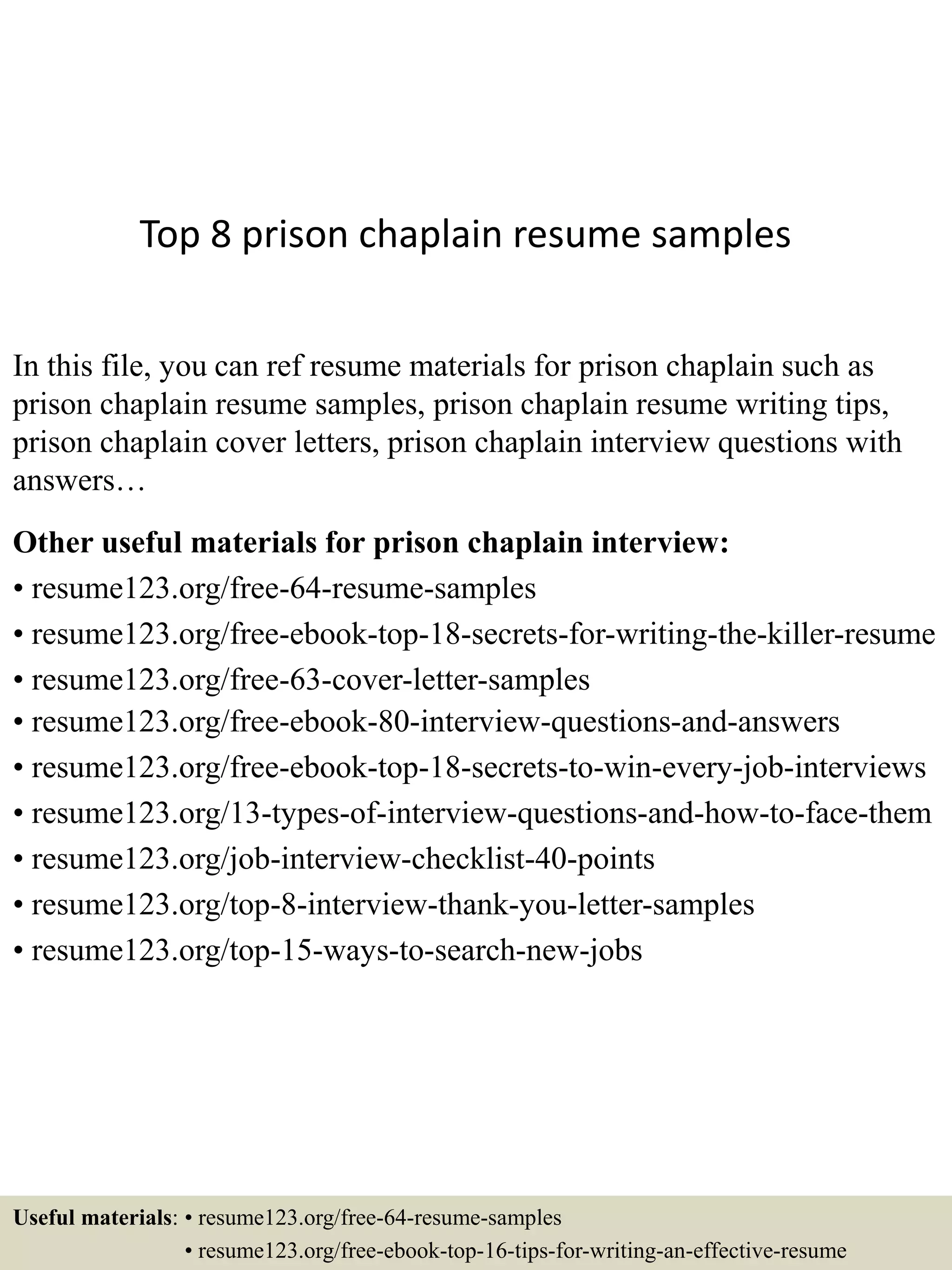 Top 8 prison chaplain resume samples | PPTX