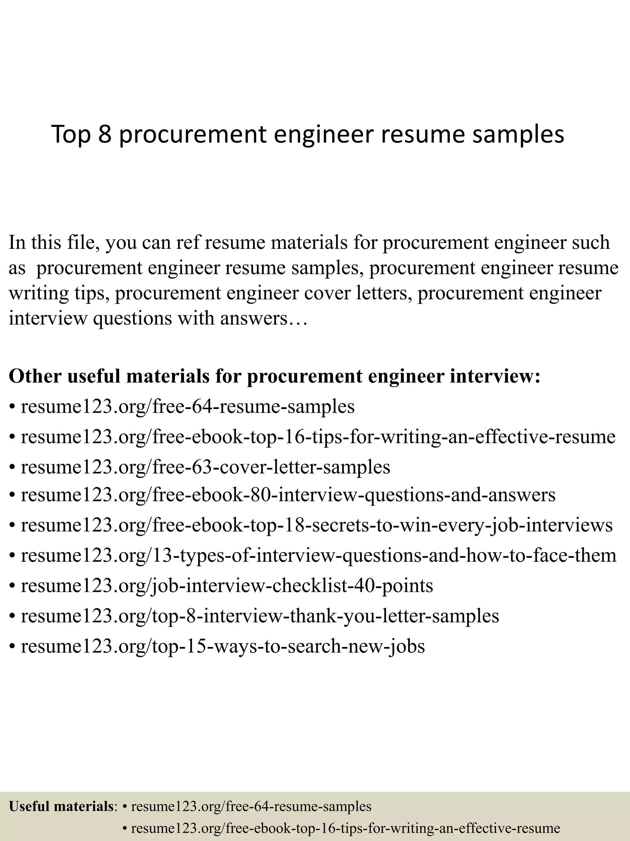 Top 8 procurement engineer resume samples | PDF