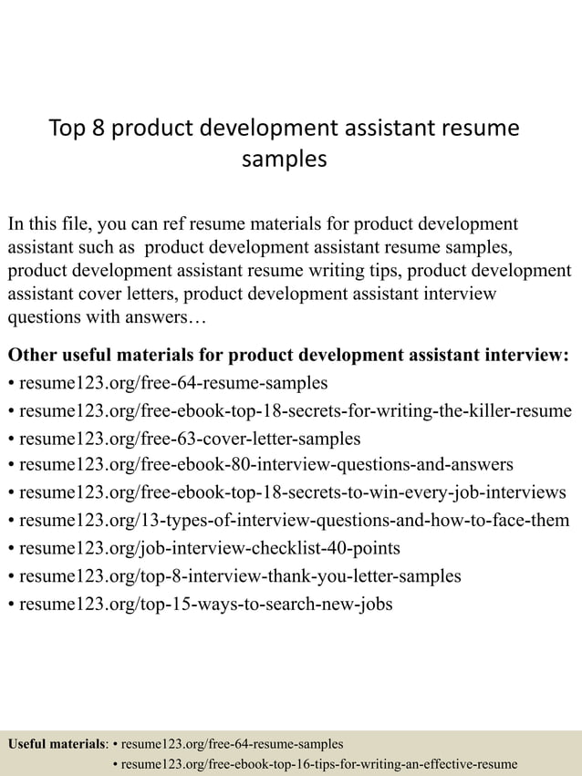 Top 8 product development assistant resume samples | PDF