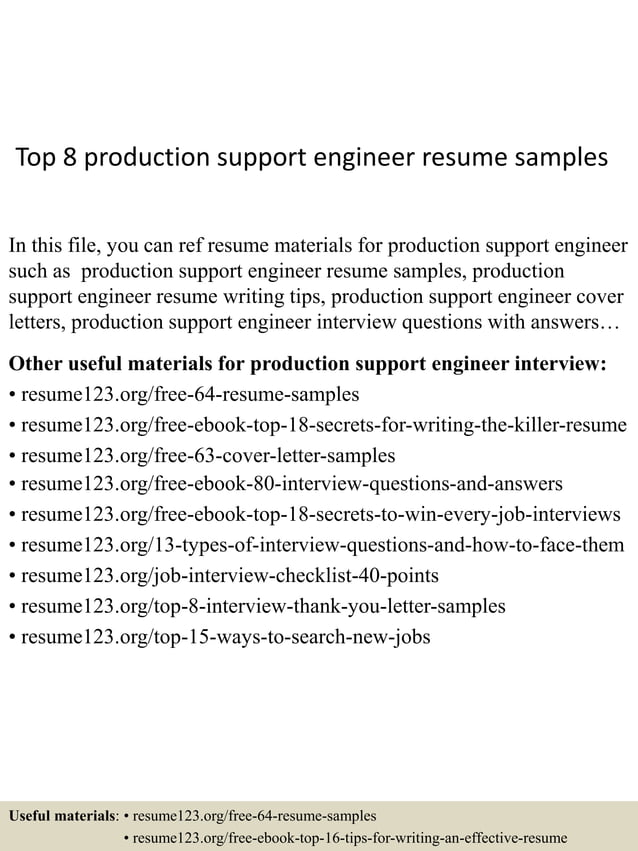 Top 8 production support engineer resume samples | PDF