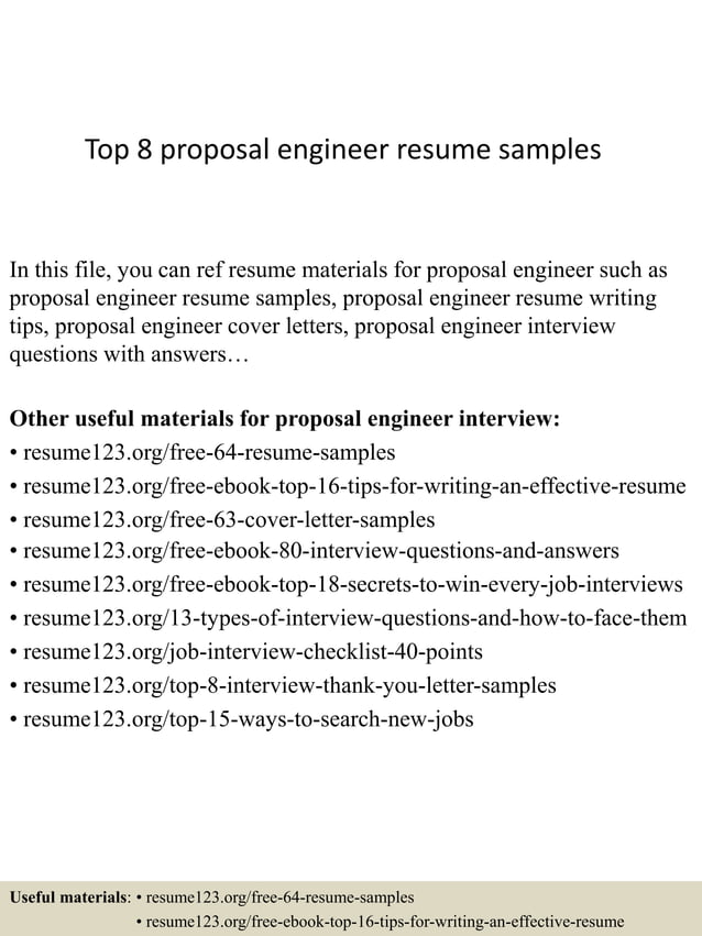 Top 8 proposal engineer resume samples | PPTX | Resume Writing and ...