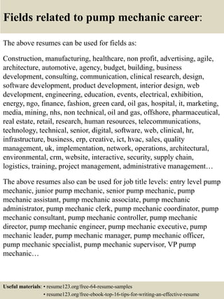 Top 8 pump mechanic resume samples | PPTX