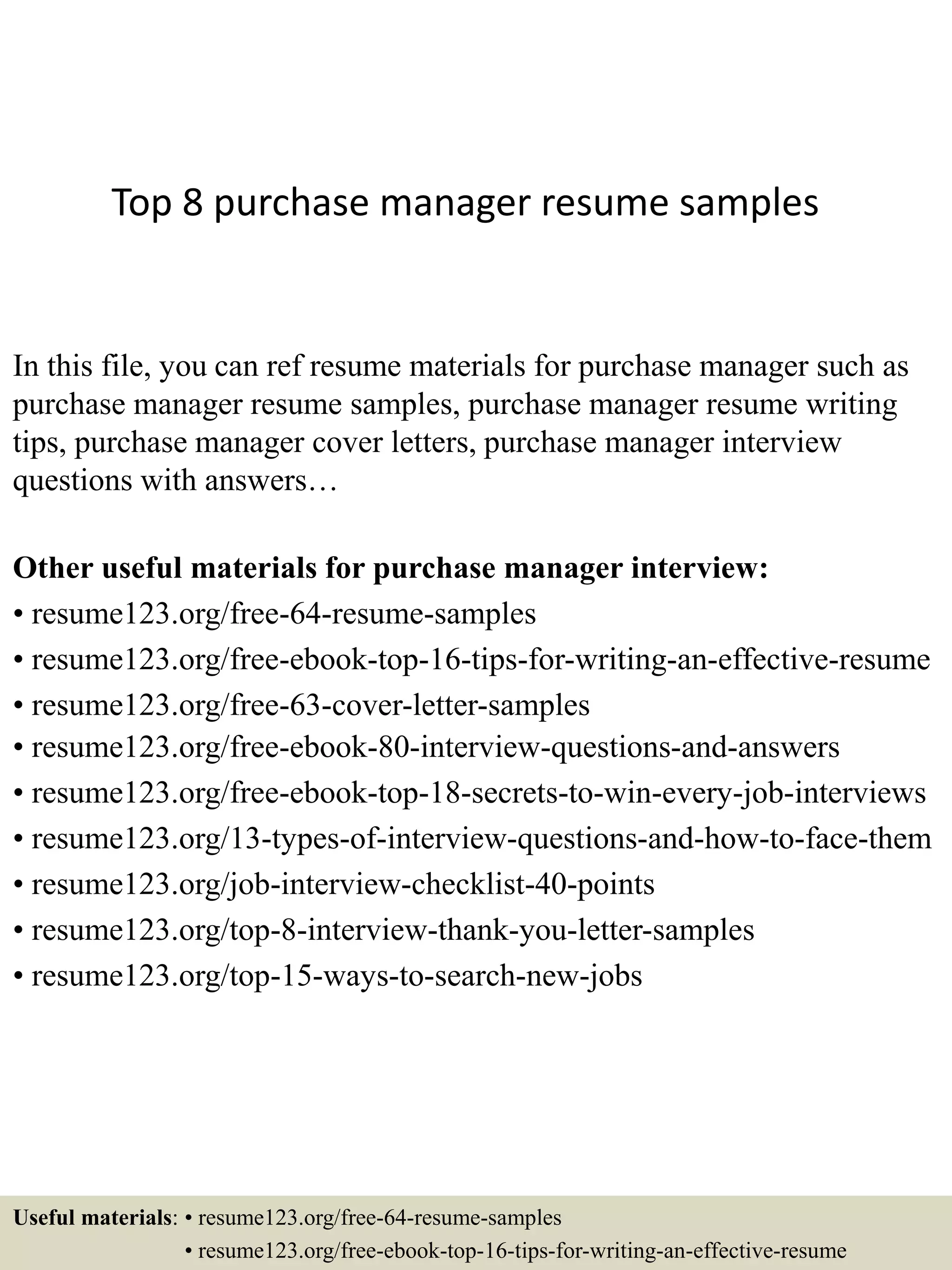 Top 8 purchase manager resume samples | PDF