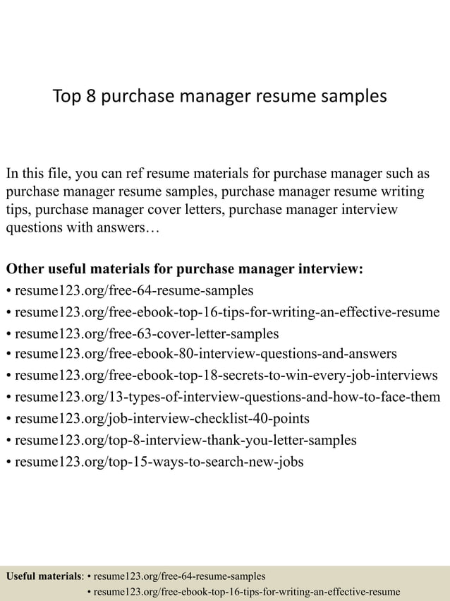 Top 8 purchase manager resume samples | PDF