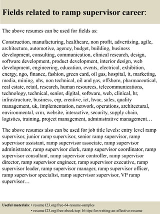 Top 8 ramp supervisor resume samples | PPTX