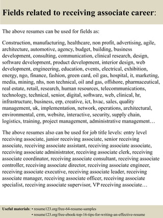 Top 8 receiving associate resume samples | PPTX