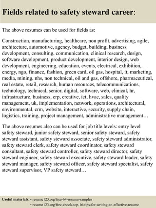 Top 8 safety steward resume samples | PPTX