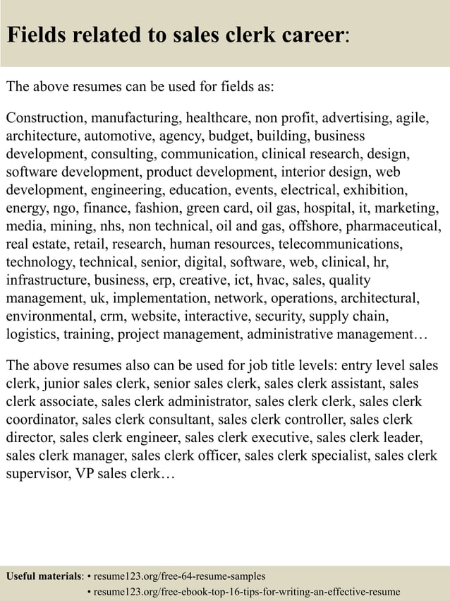 Top 8 sales clerk resume samples | PPTX | Resume Writing and Advice ...