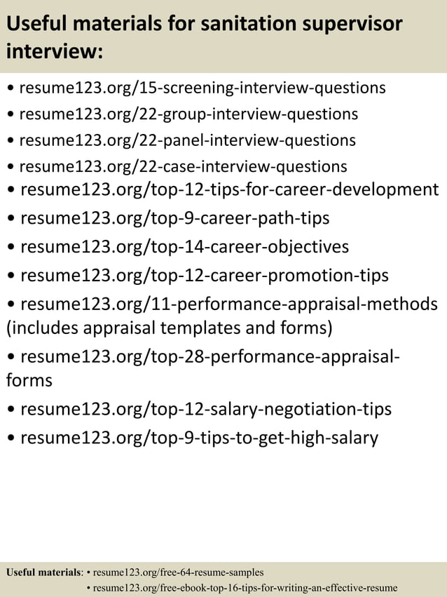 Top 8 sanitation supervisor resume samples | PDF