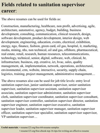 Top 8 sanitation supervisor resume samples | PPTX