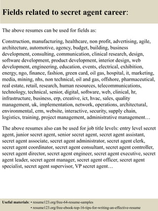 Top 8 secret agent resume samples | PPTX | Resume Writing and Advice ...