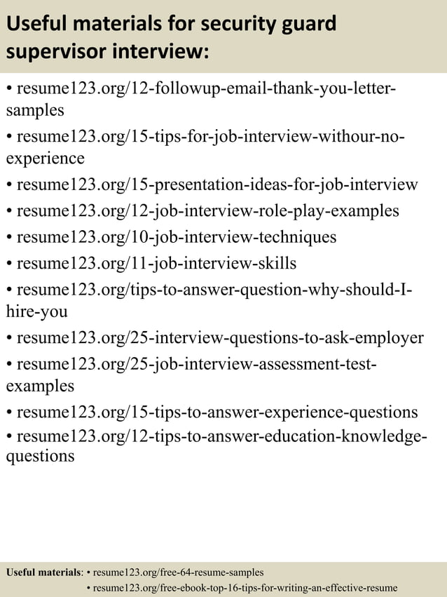 Top 8 security guard supervisor resume samples | PDF