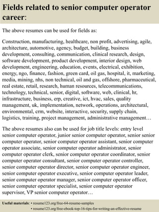 Top 8 senior computer operator resume samples | PDF
