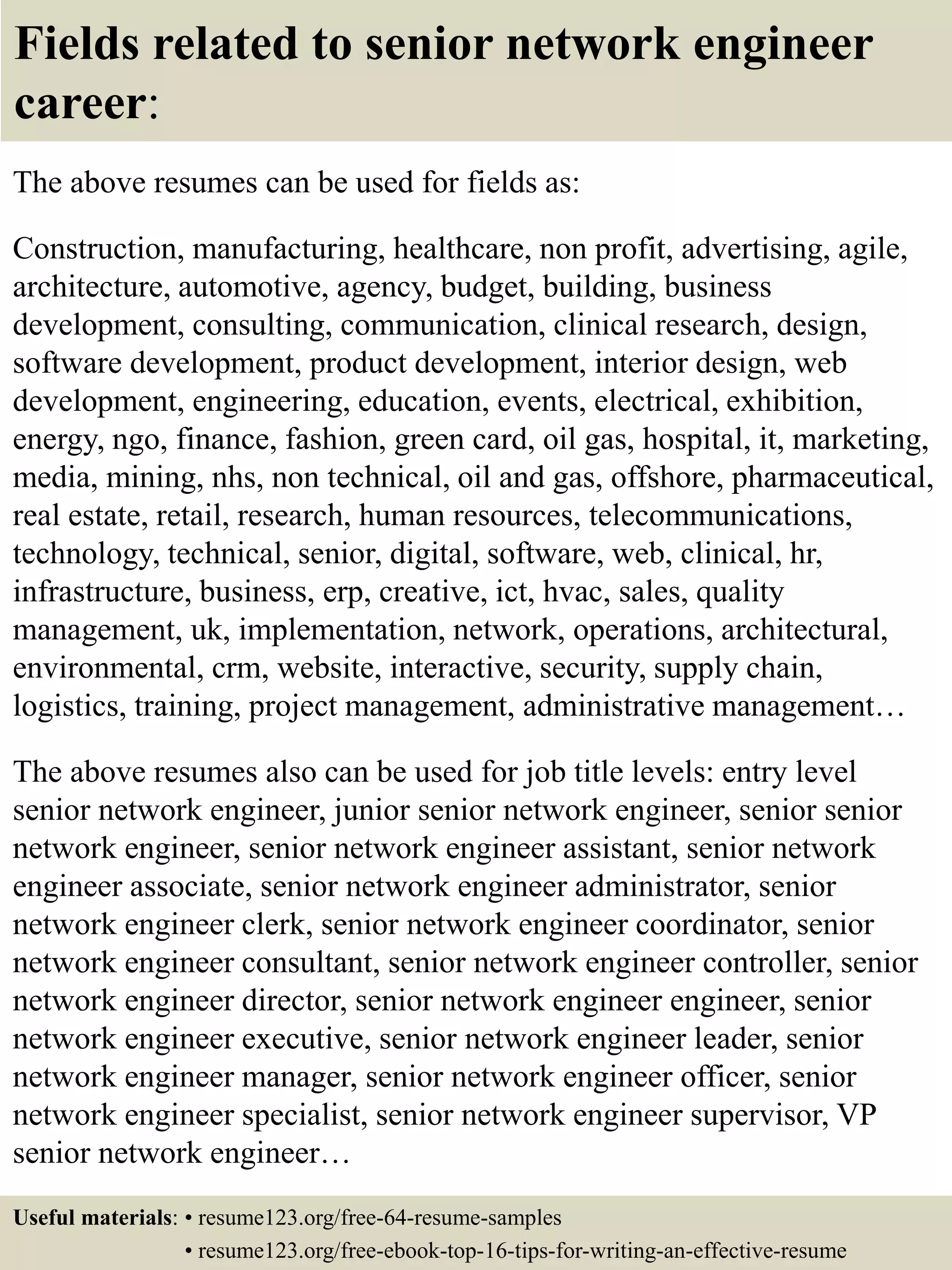 Top 8 senior network engineer resume samples | PPTX