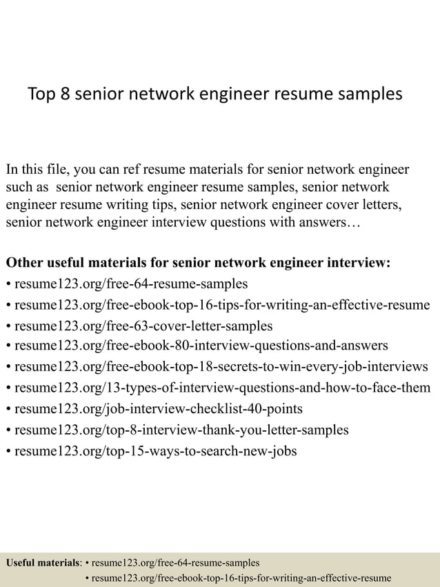Top 8 senior network engineer resume samples | PPTX | Resume Writing and Advice | Job Search