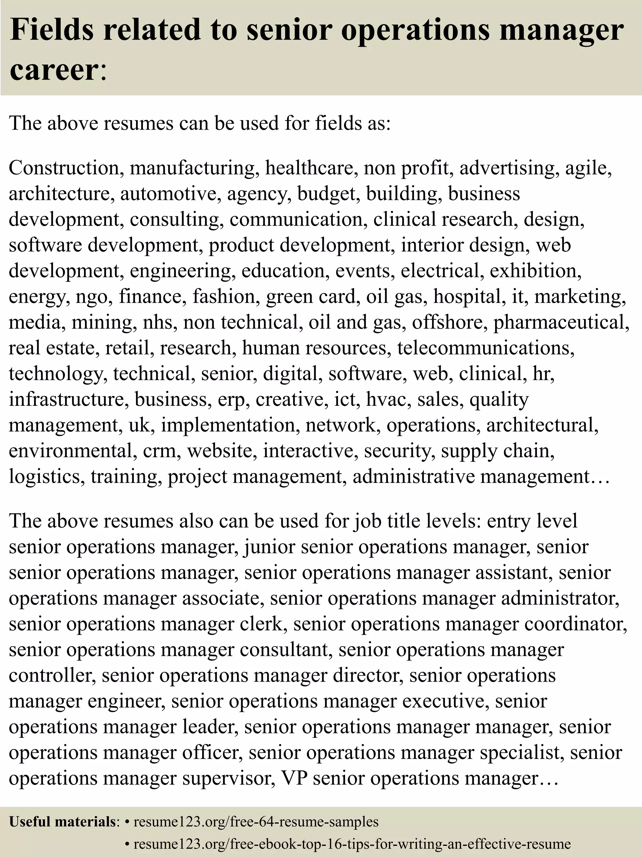 Top 8 senior operations manager resume samples | PPTX