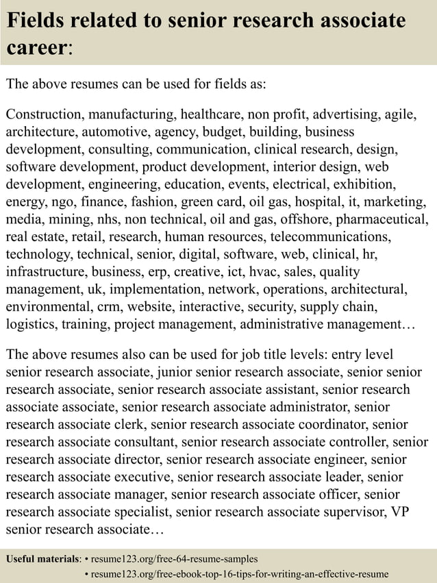 Top 8 senior research associate resume samples | PDF
